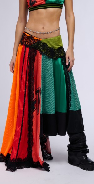 AKIRA - ALL OVER THE PLACE COLOR BLOCK MAXI SKIRT