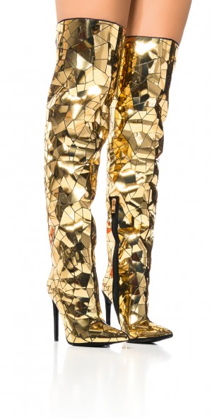 AKIRA - AZALEA WANG SHATTERED METALLIC STILETTO BOOT IN GOLD