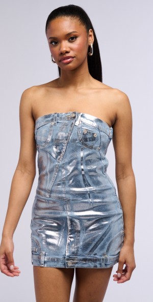 AKIRA - CHROME HEARTS METALLIC DENIM MINI DRESS