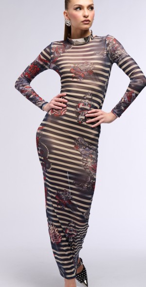 AKIRA - COOLEST GIRL ON THE BLOCK PRINTED MESH MAXI DRESS