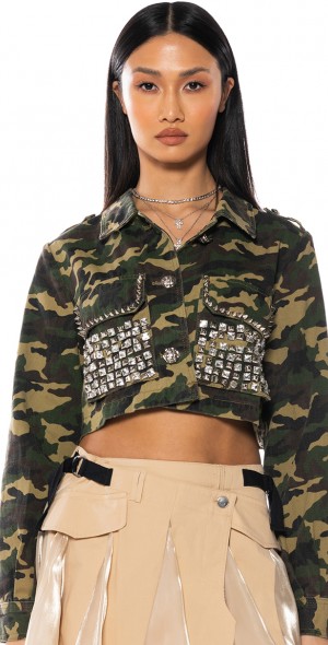 AKIRA - CROP CAMO JACKET WITH STUDS