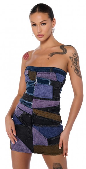 AKIRA - DENIM PATCHWORK MINI DRESS