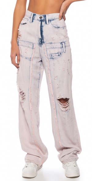 AKIRA - DOLLY PINK ACID WASH RELAXED FIT JEANS