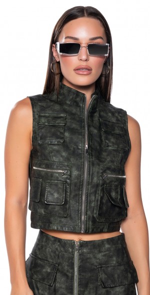 AKIRA - ELISIA DISTRESSED FAUX LEATHER CARGO ZIP TOP
