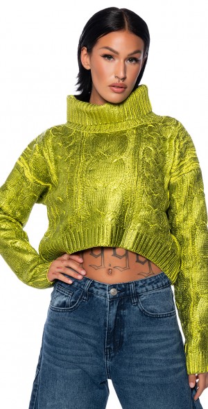 AKIRA - ESME GREEN METALLIC SWEATER