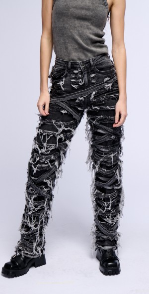 AKIRA - IMANI SUPER DISTRESSED RELAXED FIT JEANS IN BLACK