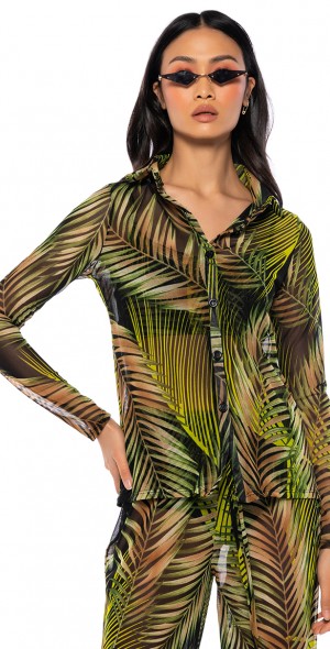 AKIRA - ISLAND ESCAPE MESH BUTTON DOWN TOP