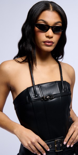 AKIRA - MISS KELLY FAUX LEATHER HALTER NECK CORSET TOP