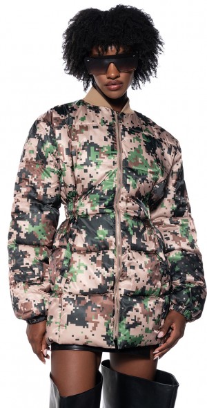 AKIRA - PIXEL CAMO PEPLUM PUFFER JACKET