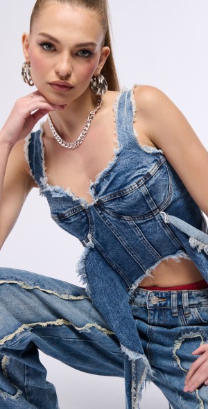 AKIRA - THALIA FRAYED DENIM CORSET