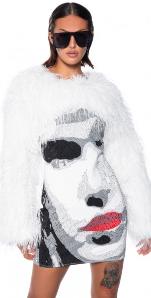 AKIRA - UP CLOSE EMBELLISHED FAUX FUR MINI DRESS