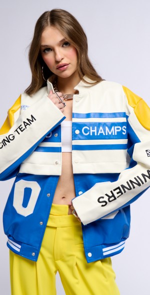 AKIRA - ZOOM ZOOM CONVERTIBLE BOMBER JACKET IN BLUE