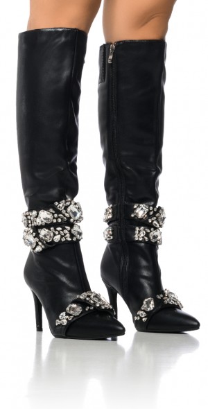 AZALEA WANG - ALONZA BLACK DIAMOND EMBELLISHED BOOT
