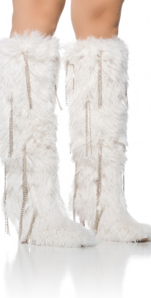 AZALEA WANG - DAKOTANNA WHITE FURRY DIAMOND DRIP BOOT