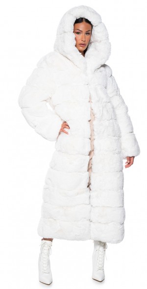 AZALEA WANG - FAUX FUR PANEL HOODED TRENCH IN WHITE