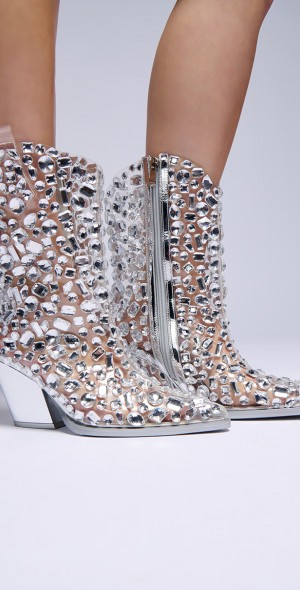 AZALEA WANG - GEMMY PVC EMBELLISHED WESTERN BOOTIE