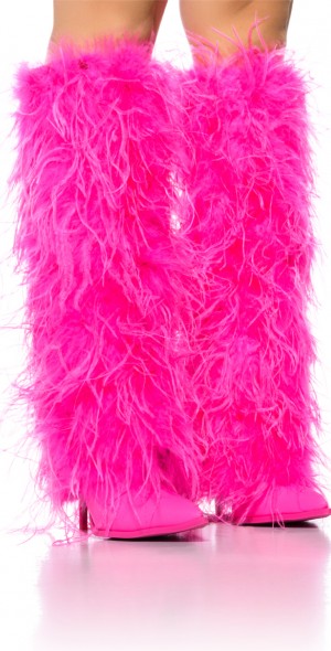 AZALEA WANG - GO GIRL KNEE HIGH PINK FEATHER BOOT