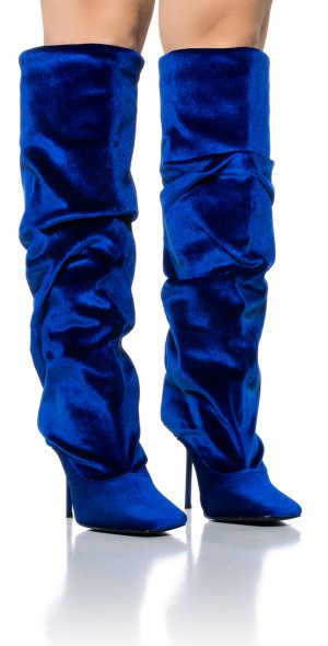 AZALEA WANG - LYCHEE BLUE VELVET SLOUCH BOOT