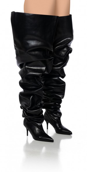 AZALEA WANG - NEMY BLACK KITTEN HEEL THIGH HIGH BOOT