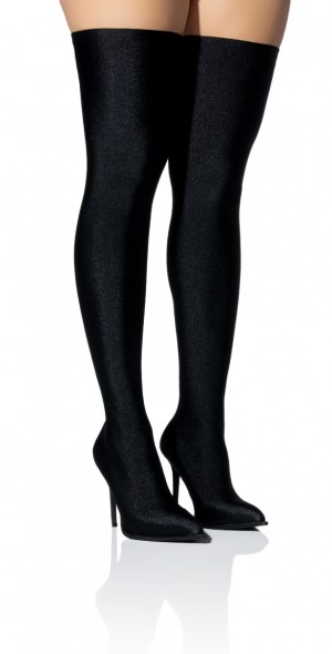 Azalea Wang Star Stretch New Level Thigh High Stiletto Boot In Black