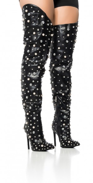 AZALEA WANG - STARLING BLACK EMBELLISHED BOOT