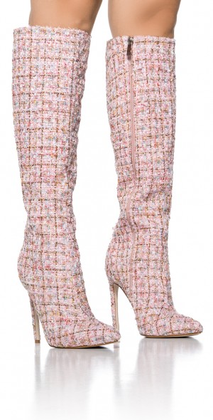 AZALEA WANG - SUNNIVA PLAID STILETTO BOOT IN PINK
