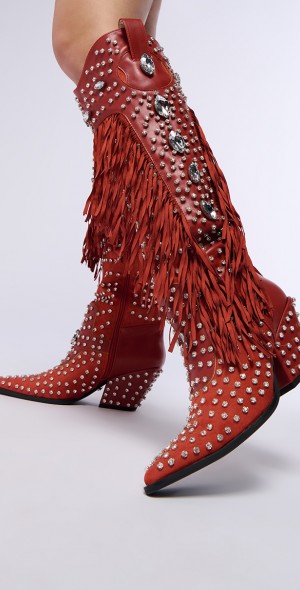 AZALEA WANG - TADAO RED EMBELLISHED WESTERN BOOT