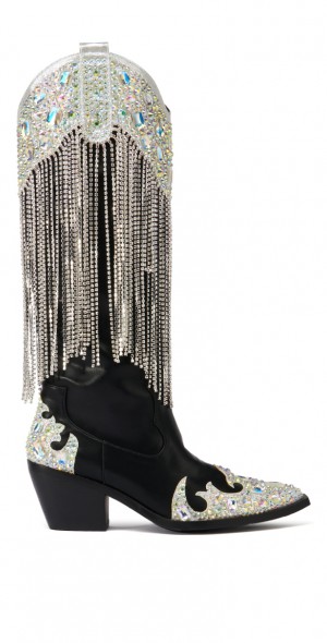 AZALEA WANG - TEMPTRESS BLACK EMBELLISHED COWBOY BOOT