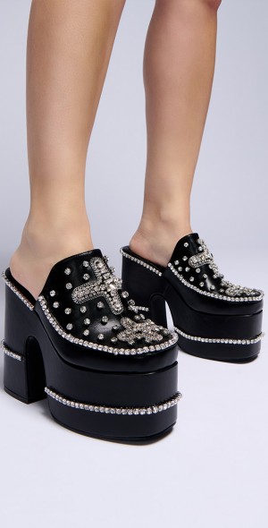 AZALEA WANG - VASSY BLACK CHUNKY EMBELLISHED PLATFORM MULE
