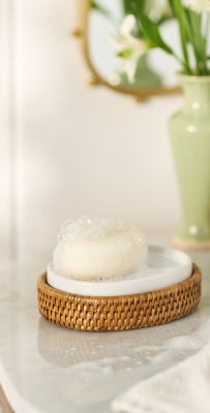 Anthropologie - Handwoven Rattan Oval Soap Dish with Ceramic Insert