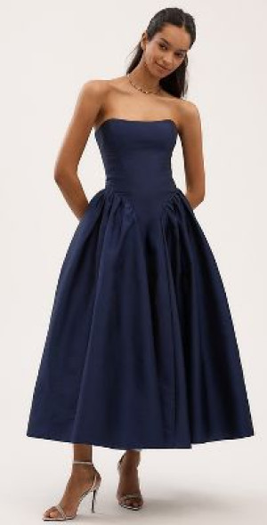 BHLDN - Strapless Basque-Waist A-Line Midi Dress