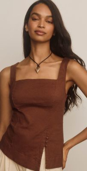 By Anthropologie - Asymmetrical Linen Split-Front Tank Top