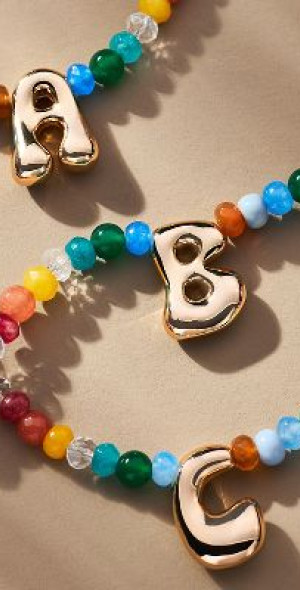 By Anthropologie - Colorful Beaded Bubble Letter Monogram Necklace