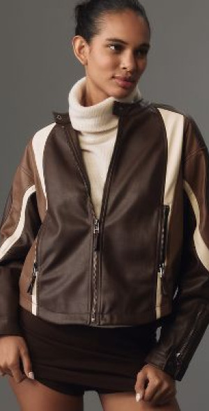 By Anthropologie - Faux-Leather Colorblock Race Jacket