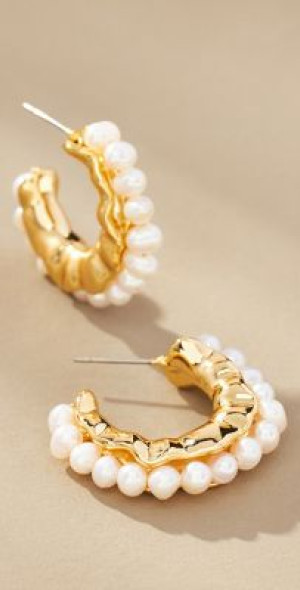 By Anthropologie - Mini Pearl Hoop Earrings