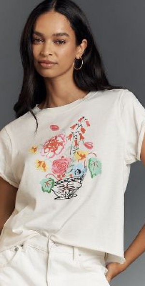 By Anthropologie - Phthalo Ruth x Anthropologie Floral Graphic Tee