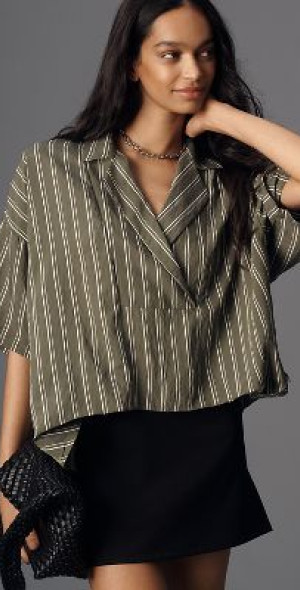 By Anthropologie - The Dylon Short-Sleeve Wide-Placket Top: Striped Edition