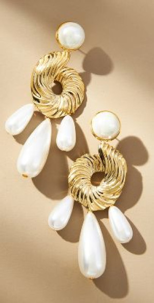 By Anthropologie Twisted Metal Pearl Drop Earrings