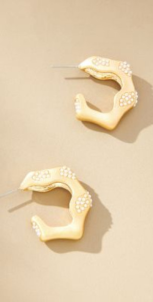 By Anthropologie - Wavy Pearl Embellished Hoop Earrings