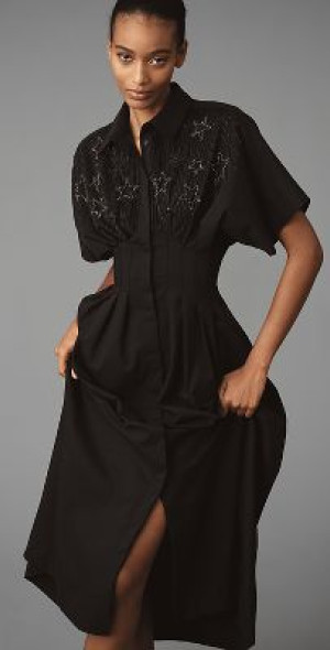 Exquise - The Tobie Button-Front Pleated Shirt Dress by : Embellished ...