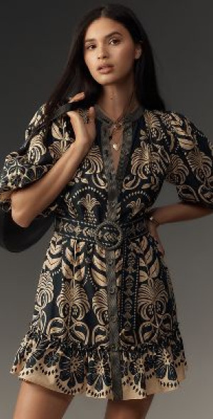 Farm Rio - Ainika Tropical Splendor Puff-Sleeve Mini Dress