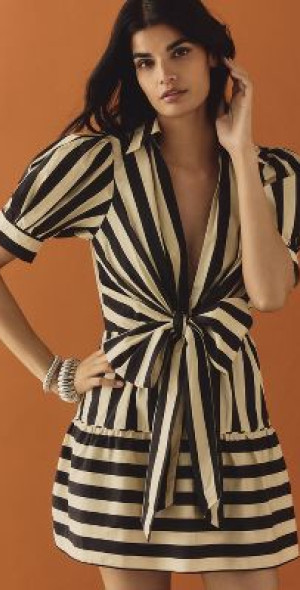 Farm Rio - Mixed Stripes Short-Sleeve Bow Mini Dress