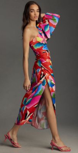 Farm Rio - One-Shoulder Slim Floral Midi Dress