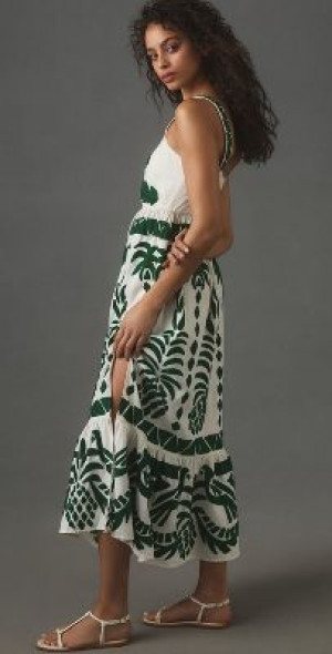 Farm Rio - Sleeveless Embroidered Patchwork Midi Dress