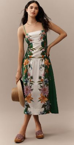 Farm Rio - Sweet Bloom Dreamscape Linen Blend Sleeveless Midi Dress