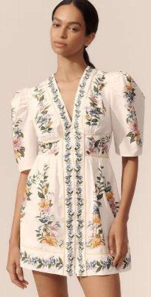 Farm Rio - Sweet Bloom Dreamscape Puff-Sleeve Mini Dress