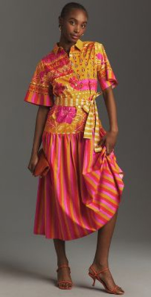 Farm Rio - Tie-Waist Midi Shirt Dress