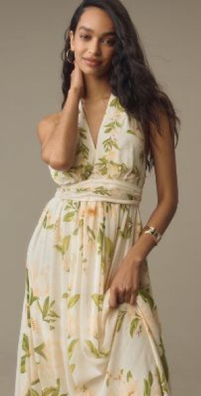 Farm Rio - x Anthropologie V-Neck Floral Chiffon Maxi Dress