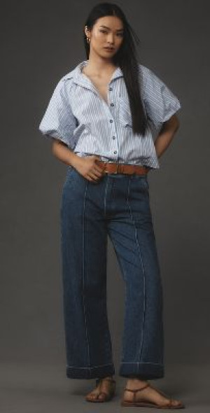 FRAME - 70s Cuffed Crop High-Rise Straight-Leg Jeans