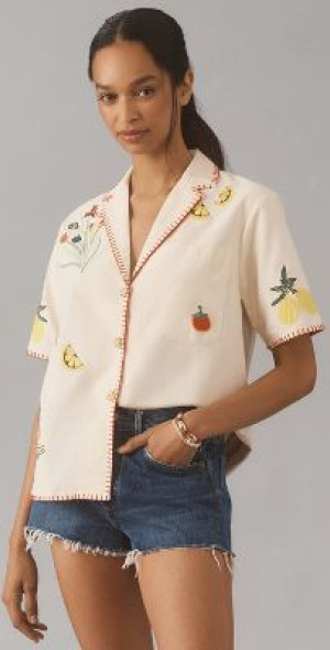 Hunter Bell - Polly Embroidered Camp Shirt Top